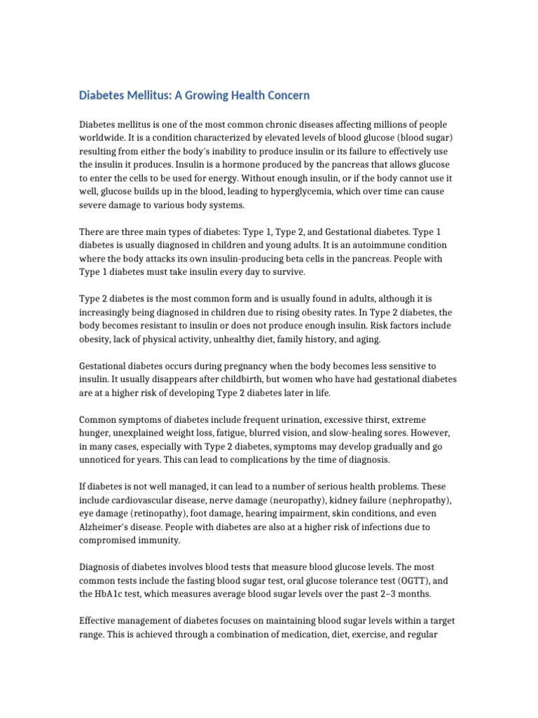 Diabetes Essay 1000 Words | PDF | Diabetes | Diabetes Management