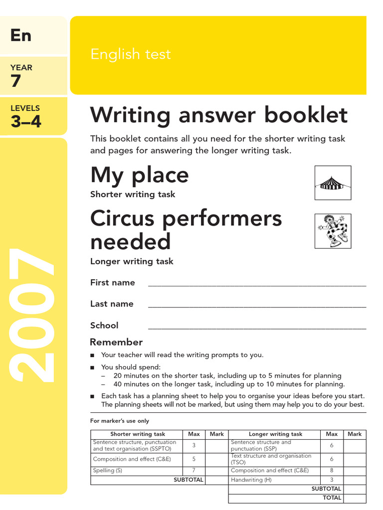 Year 7 English Writing Test Guide | PDF