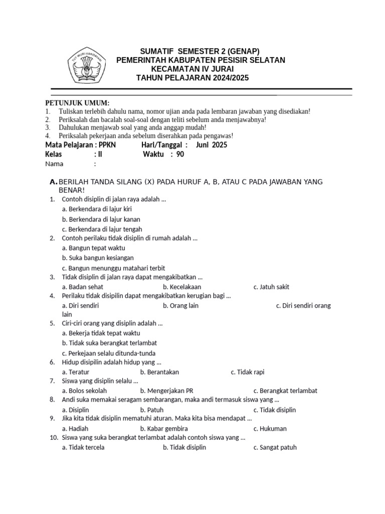 PPKN Sumatif Semester 2 | PDF