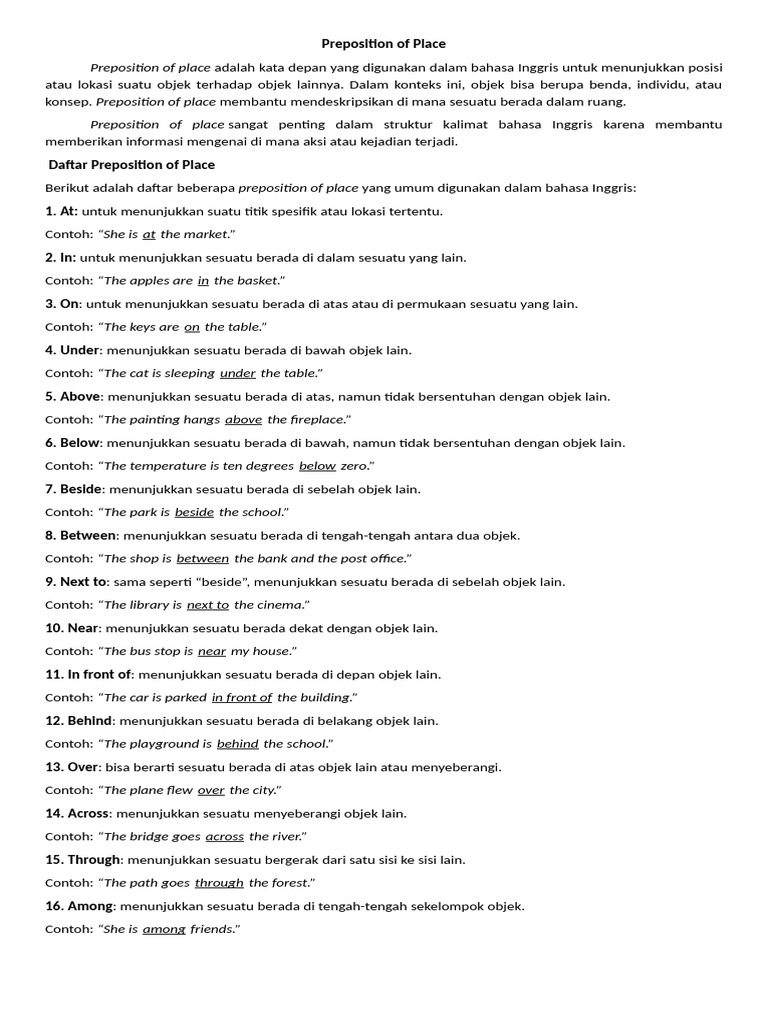 Materi Preposition of Place Kelas 7 | PDF