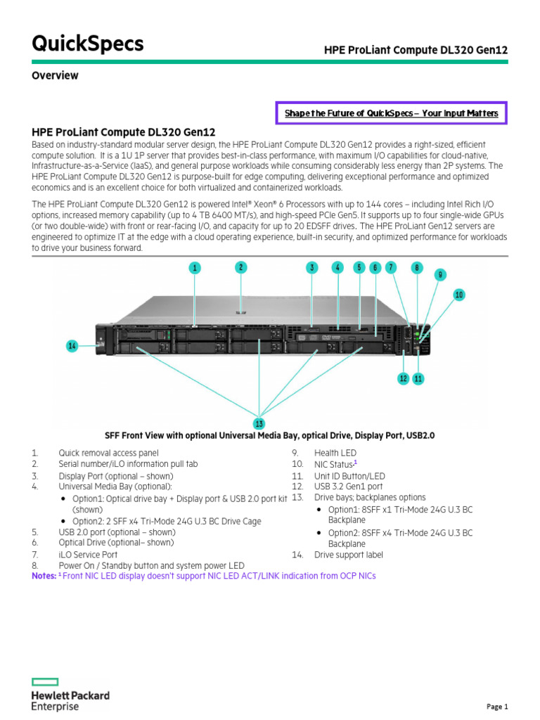 HPE ProLiant Compute DL320 Quickspecs | PDF | Solid State Drive | Computer Architecture