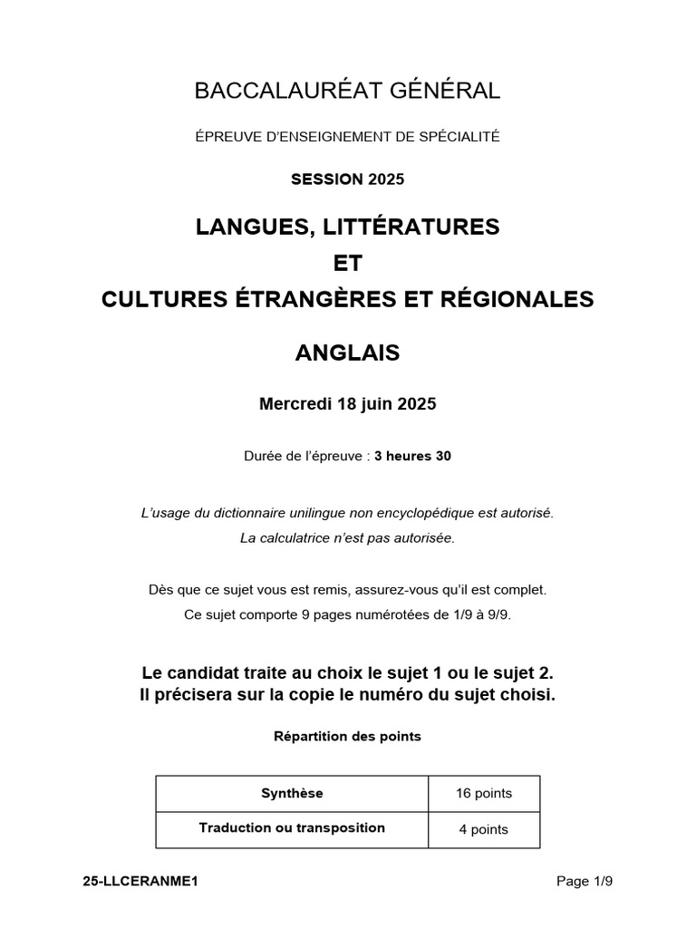 Bac 2025 Anglais: Épreuve Spécialité | PDF | Chocolate