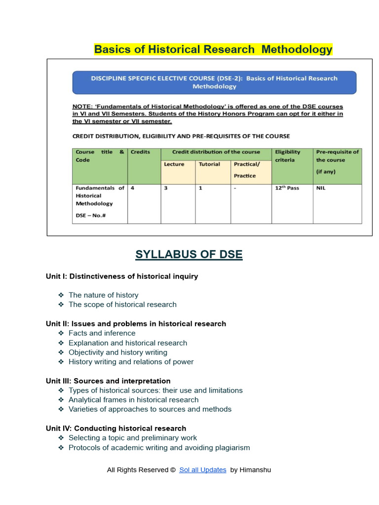 Basics of Historical Research Methodology (Syllabus) | PDF