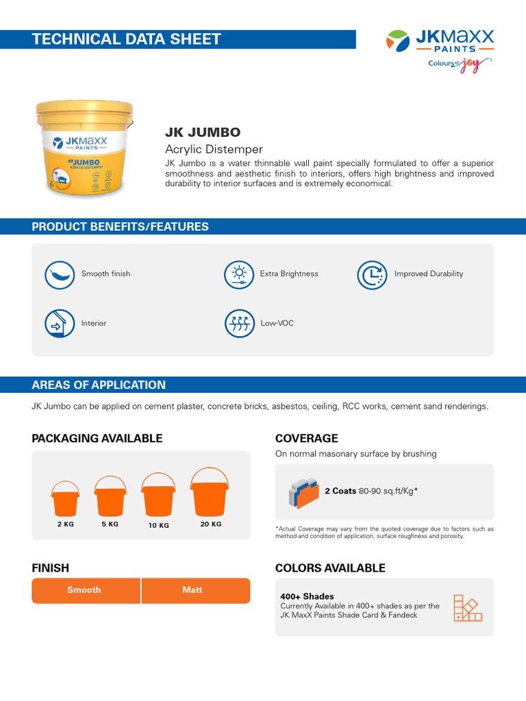 JK Jumbo Acrylic Distemper Overview | PDF | Paint | Building Materials