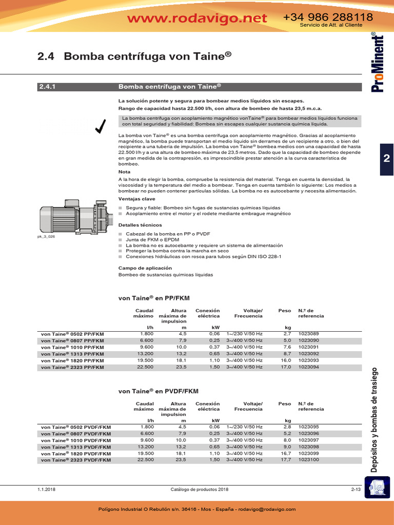 Bomba Centrifuga Von Taine Pominent | PDF | Bomba | Líquidos