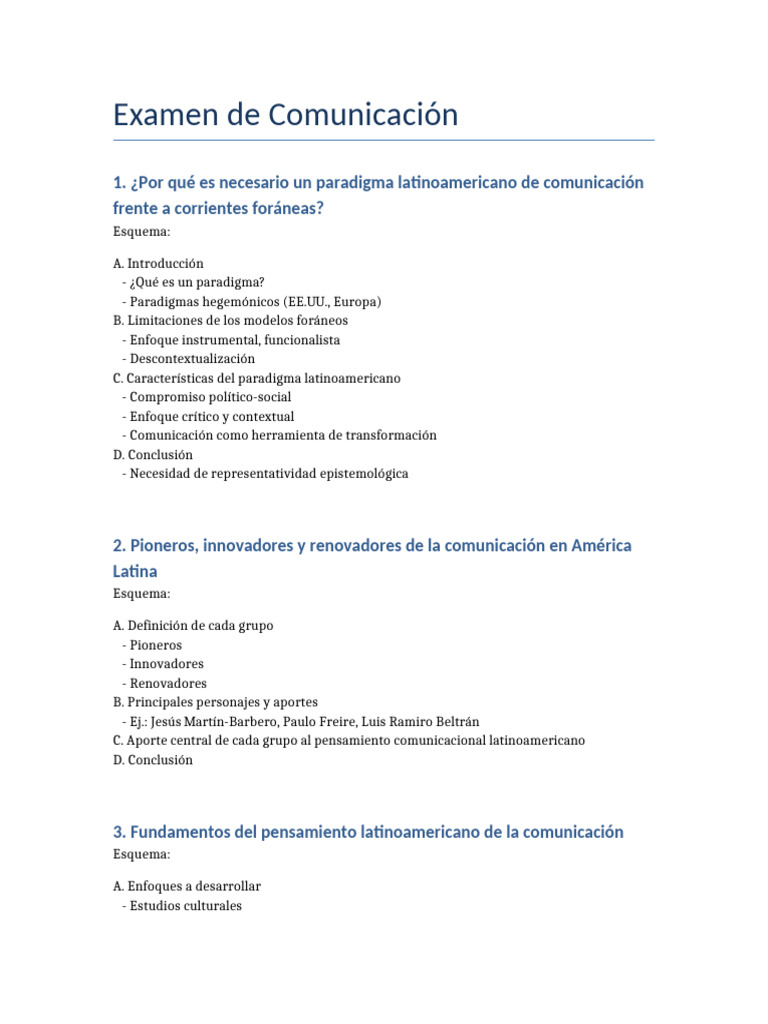 Esquemas Examen Comunicacion | PDF
