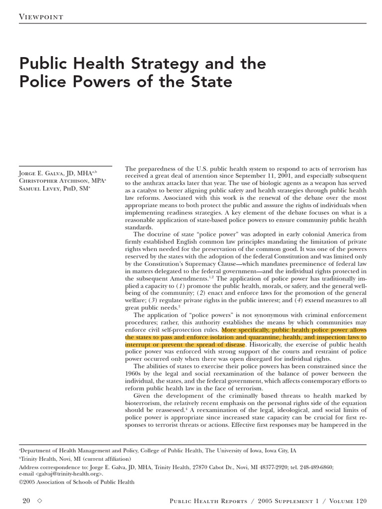 Public Health Strategy and The Police Powers of The State - 2005 | PDF ...