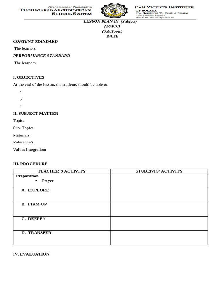 Detailed Lesson Plan Template | PDF