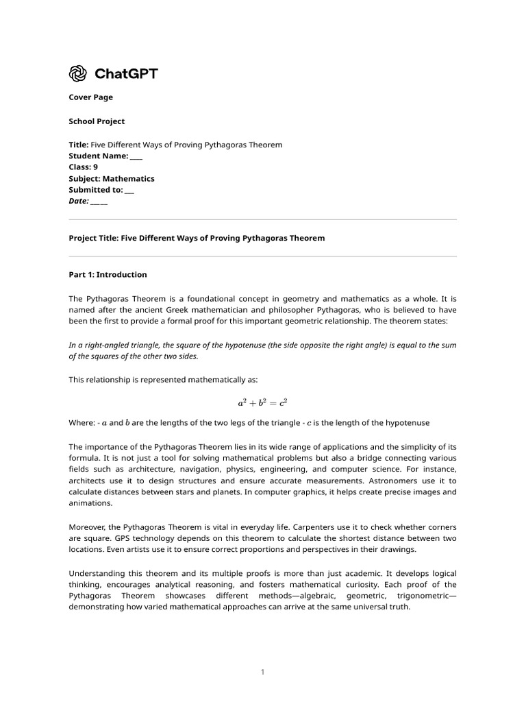 Pythagoras Theorem Project | PDF | Mathematics | Mathematical Proof