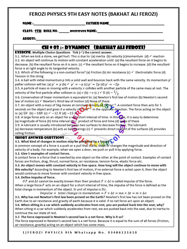 Ferozi Physics 9th Grade Notes | PDF | Force | Nuclear Force