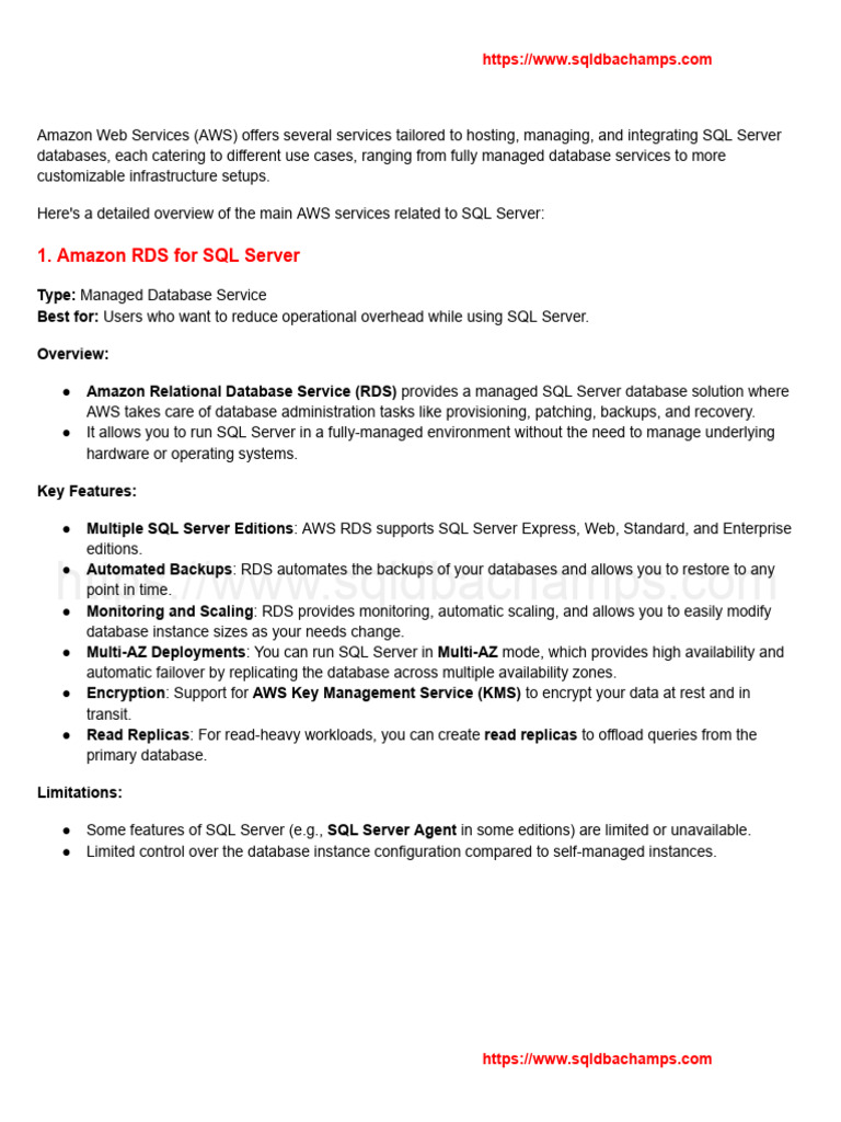AWS Services Related To SQL Server | PDF | Databases | Microsoft Sql Server