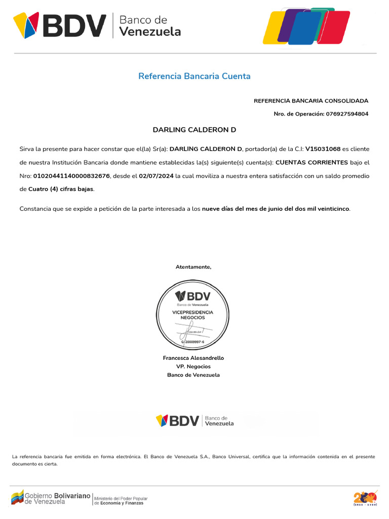 Persona BDV Referencia Cuenta 31068 | PDF