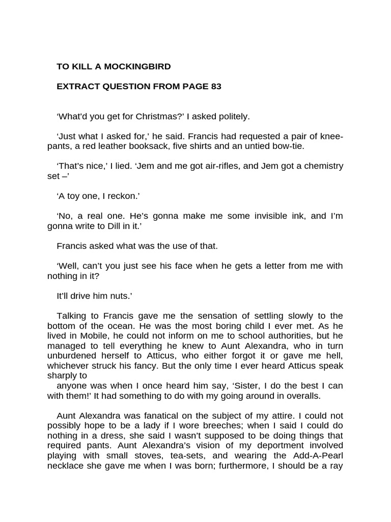 To Kill A Mockingbird Extract Question Page 83 | PDF | To Kill A ...