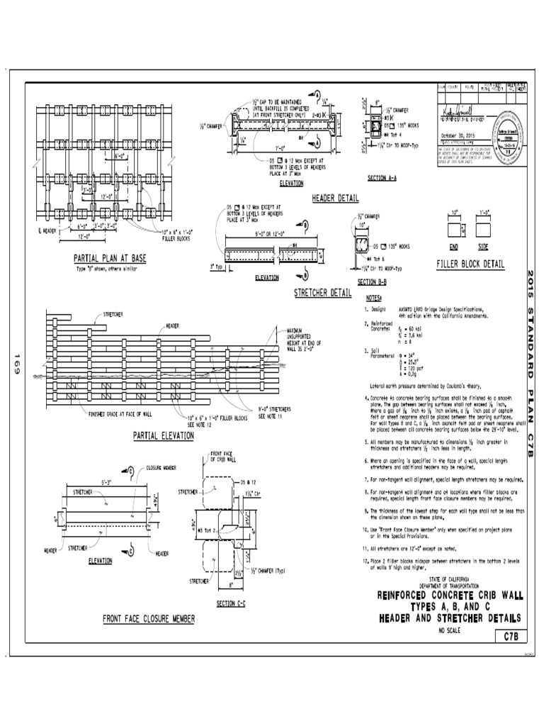Caltrans Standard Plans 2015 - Crib Wall c07b | PDF | Structural ...