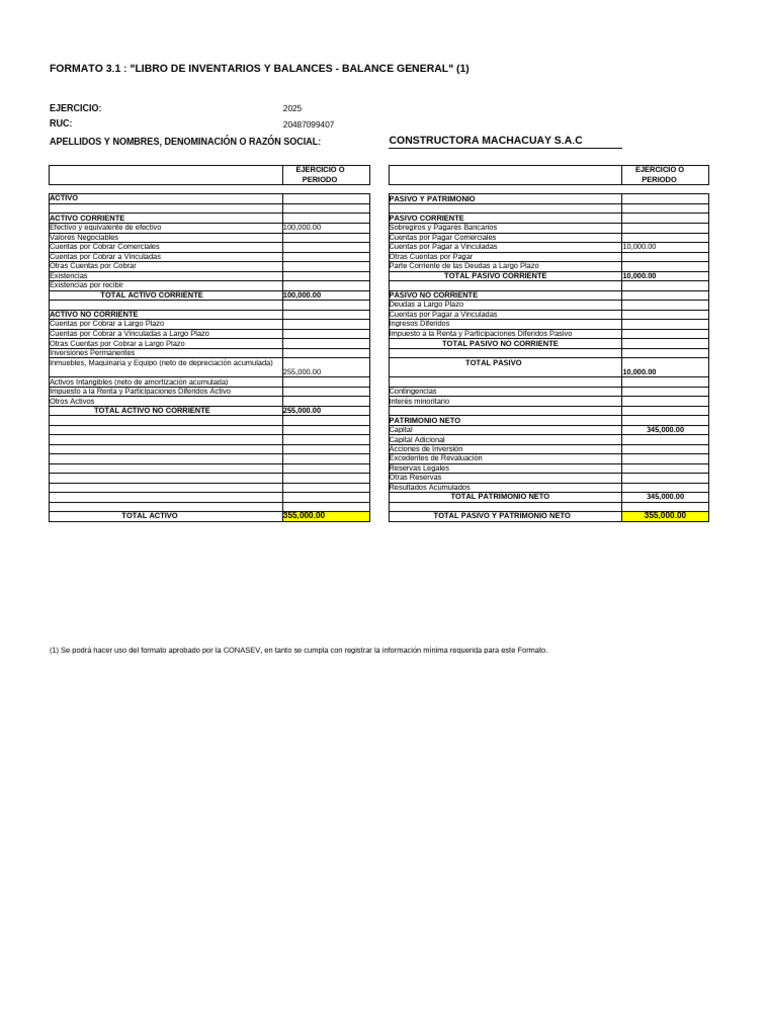 Formatos Contables 2025 (1) | PDF | Hoja de balance | Valor neto