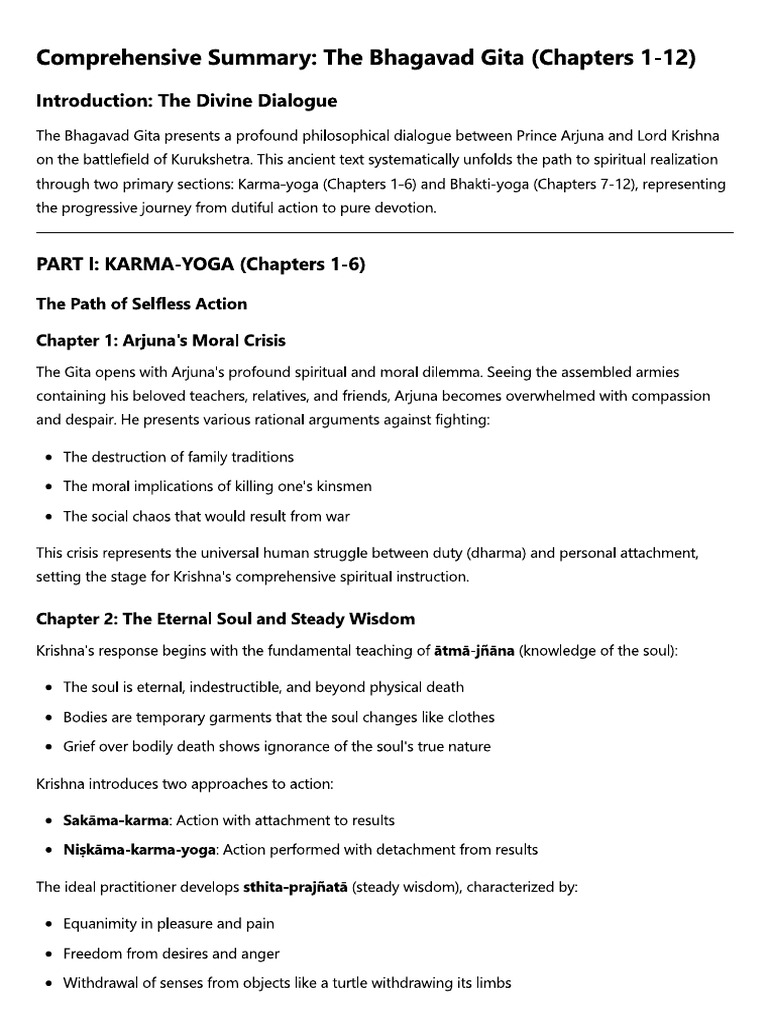 Gita Summary (1 To 12 Comprehensive) | PDF