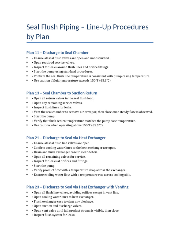 Seal Flush Plan Manual With Checklist | PDF | Pump | Valve