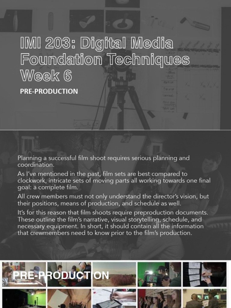 IMI 203 - Week 6 - Pre-Production v2 | PDF | Screenplay | Filmmaking