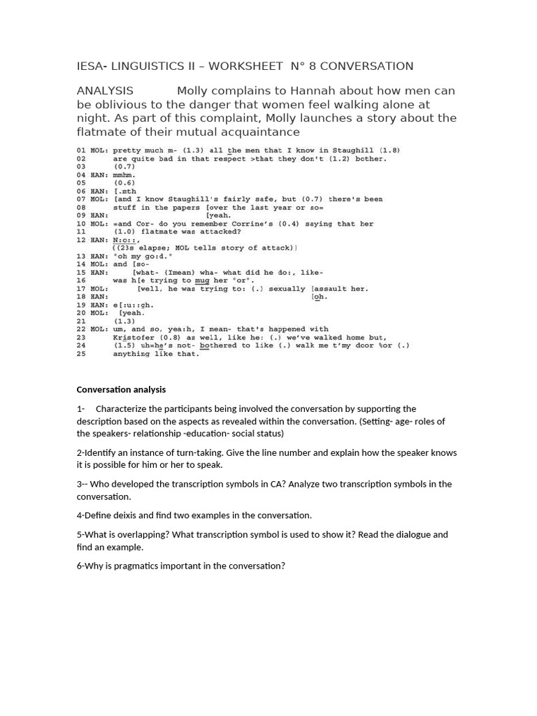 Conversation Analysis Worksheet | PDF