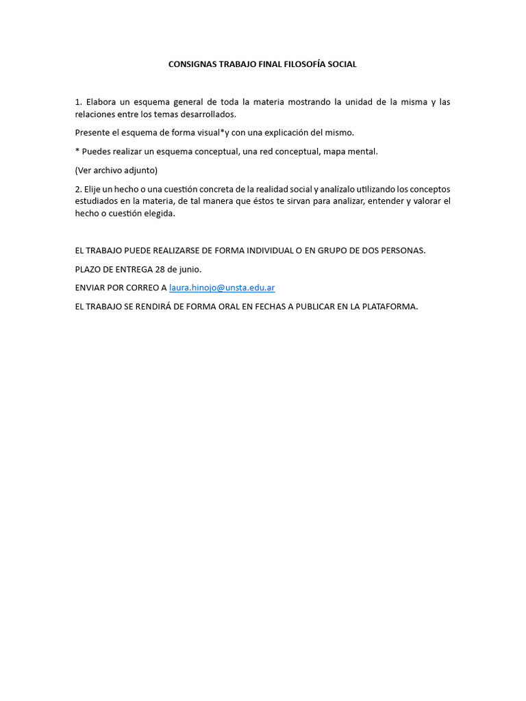 1 - Consignas Trabajo Final Filosofía Social 2025 | PDF