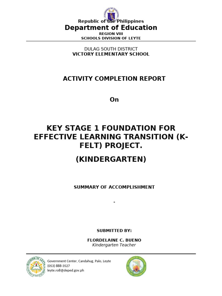 Victory Es-Activity-Completion-Report - K-Felt | PDF | Literacy ...