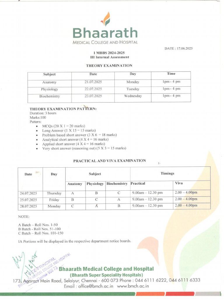 Ist Year 2024-2025 3rd IA Schedule | PDF