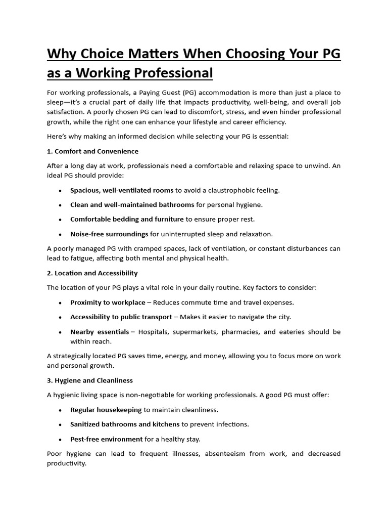 Why Choice Matters When Choosing Your PG As A Working Professional ...