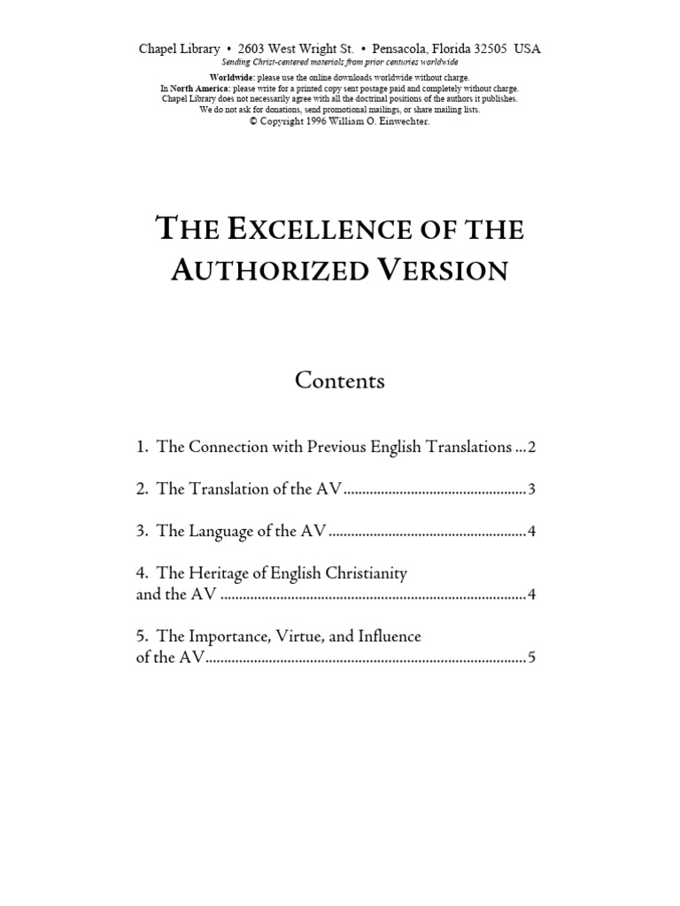 Excellence of the Authorized Version | PDF | Bible | King James Version