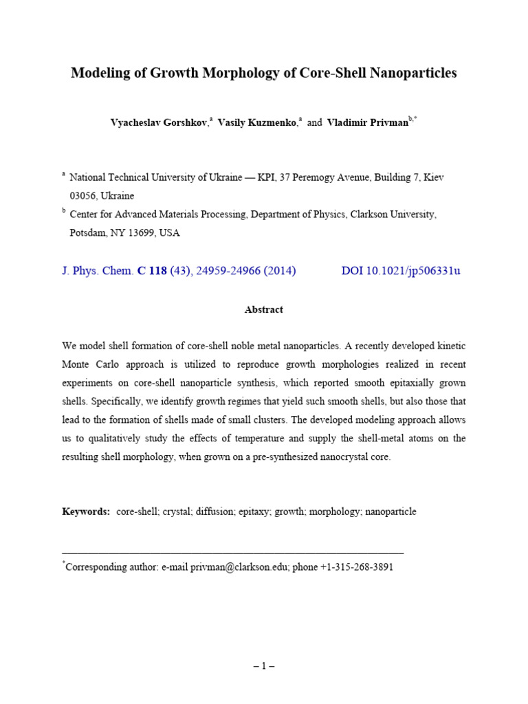 Modeling of Growth Morphology of Core-Shell Nanoparticles | PDF ...