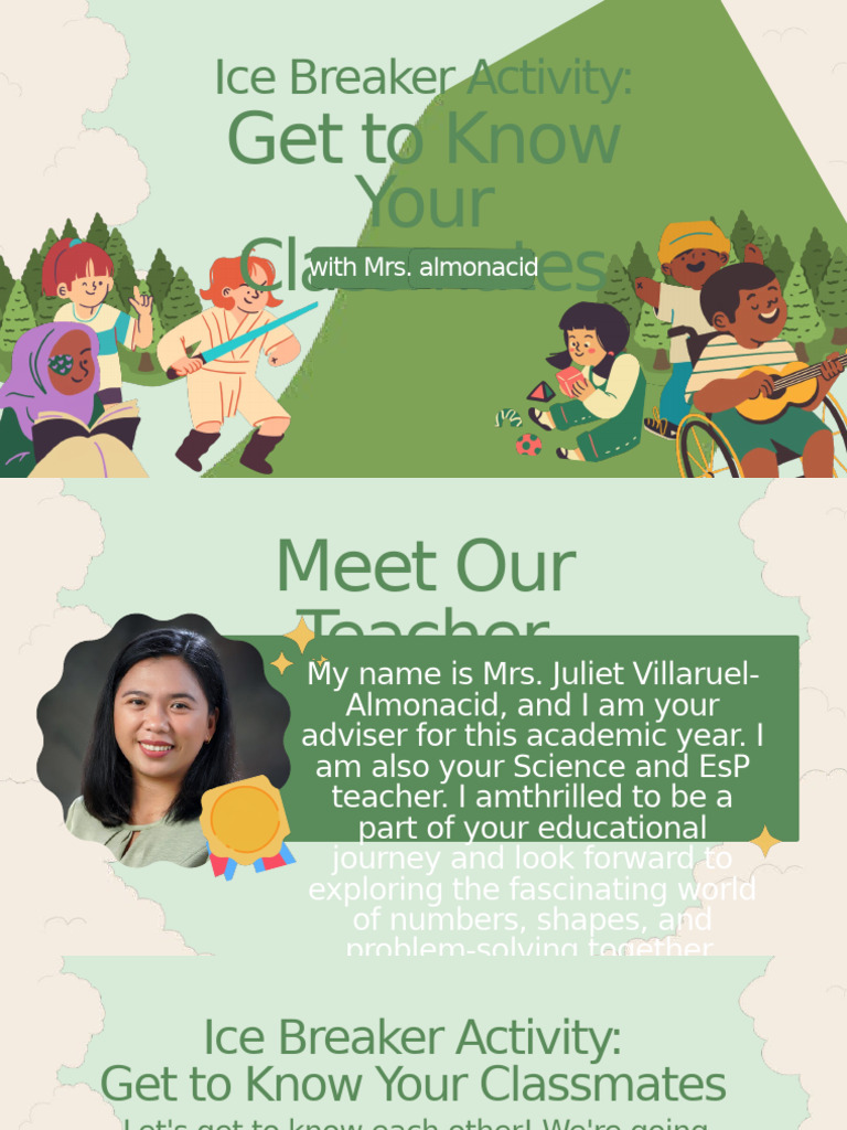 Green Playful First Day of School Ice Breakers Activity Presentation | PDF