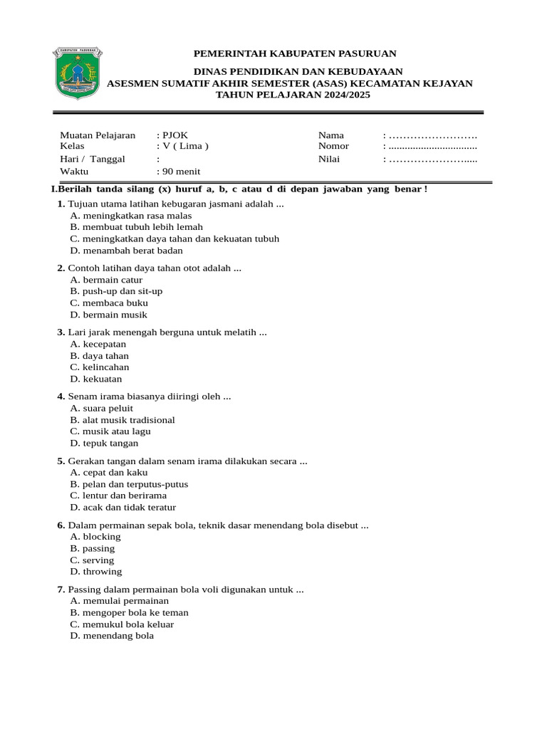 Asas Pjok Kelas 5 Kumer | PDF