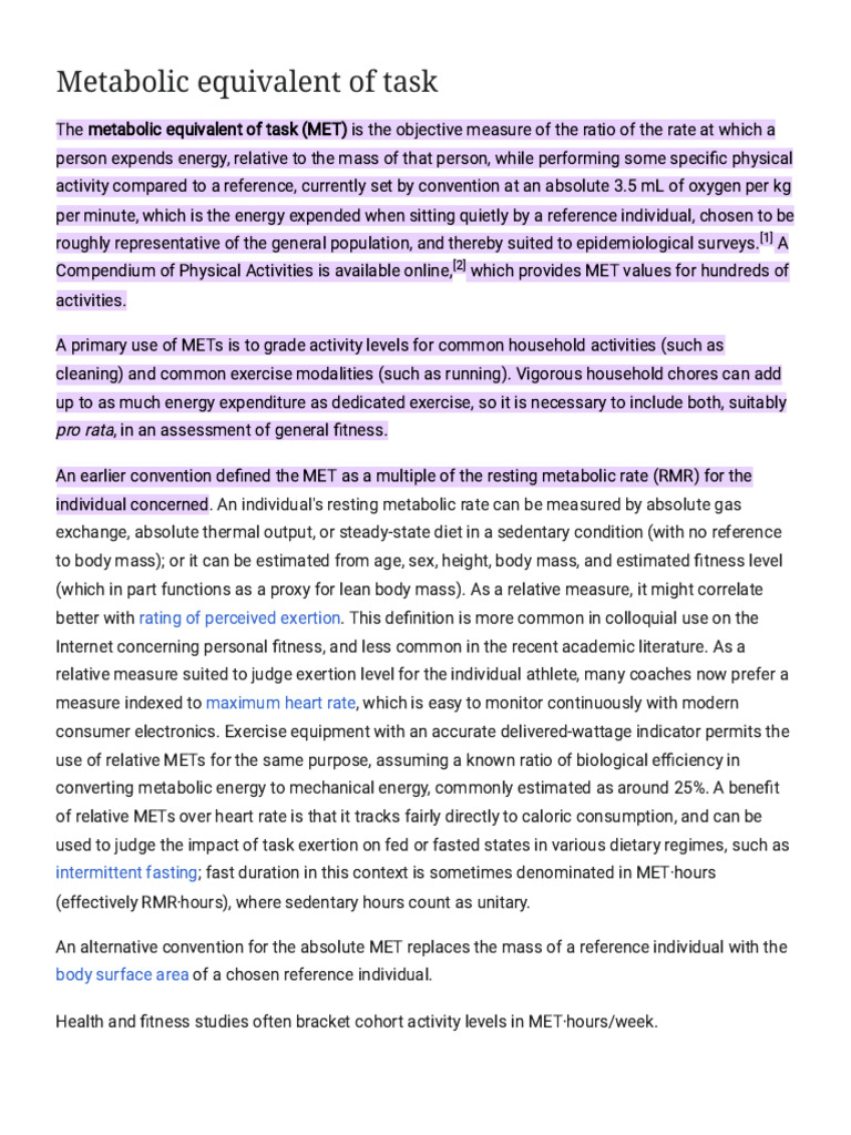 Metabolic Equivalent of Task - Wikipedia | PDF | Determinants Of Health | Physical Fitness