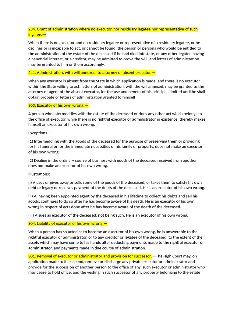 Succession Act, Relevant Section | PDF | Executor | Probate