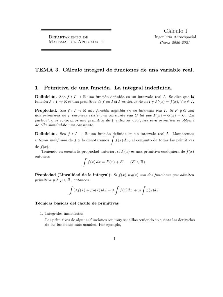 Tema3-Integración de Funciones de Una Variable | PDF | Integral | Función (Matemáticas)