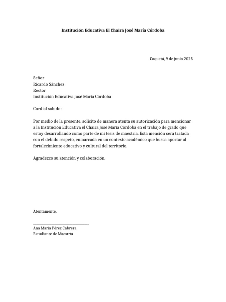 Carta A La Institucion | PDF