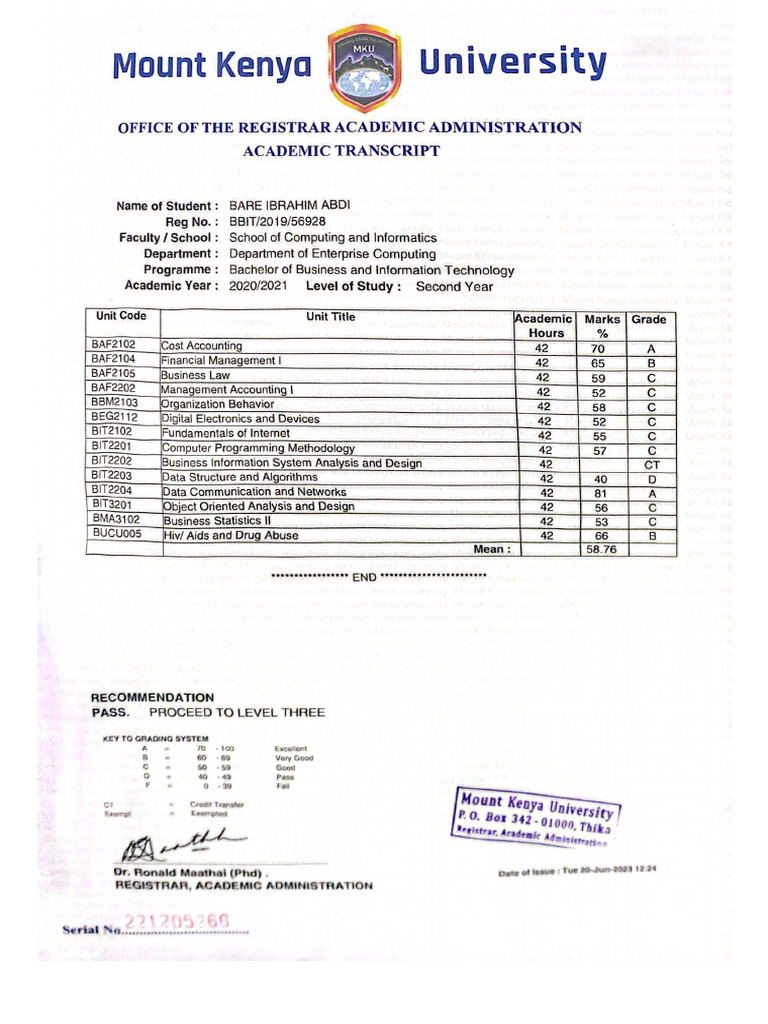 2ND Year Transcript | PDF
