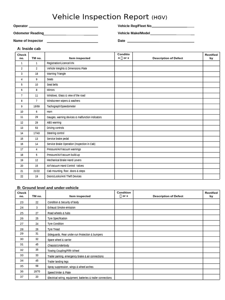 HGV Vehicle Inspection Report Template | PDF | Brake | Trailer (Vehicle)
