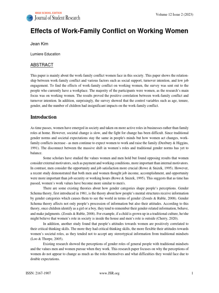 Effects of Work-Family Conflict On Working Women | PDF | Social Support ...