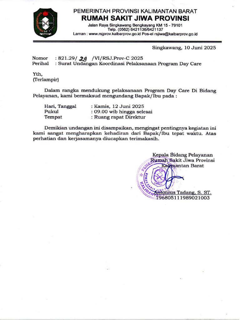 Surat Undangan Rapat Day Care | PDF