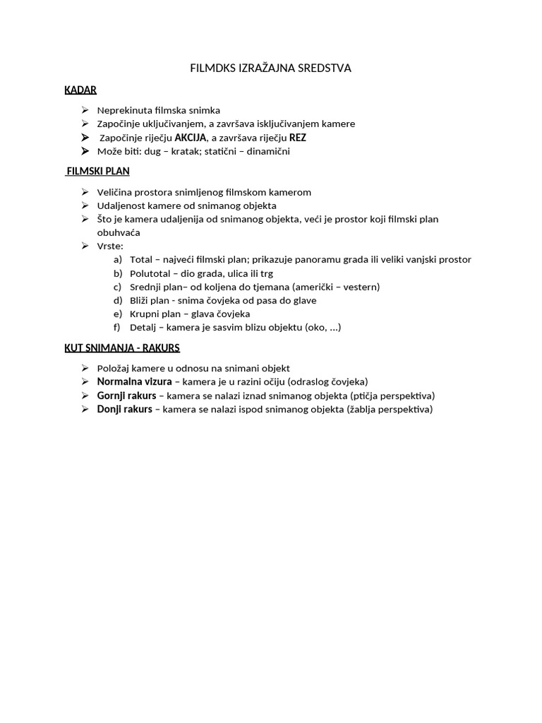 Filmska Izražajna Sredstva - Priprema | PDF