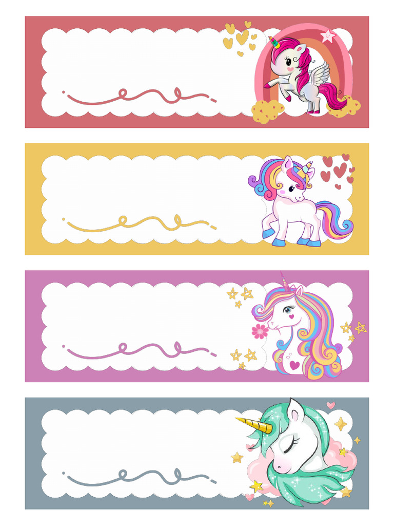 Label Nama Murid Tema Unicorn | PDF