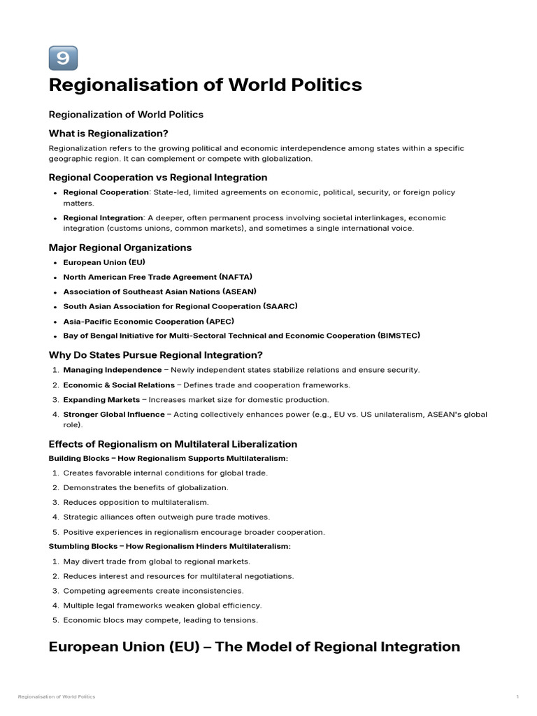 Understanding Regionalisation in Politics | PDF | European Union ...