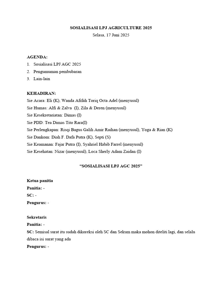 Sosialisasi LPJ AGC 2025 dan Pembubaran | PDF
