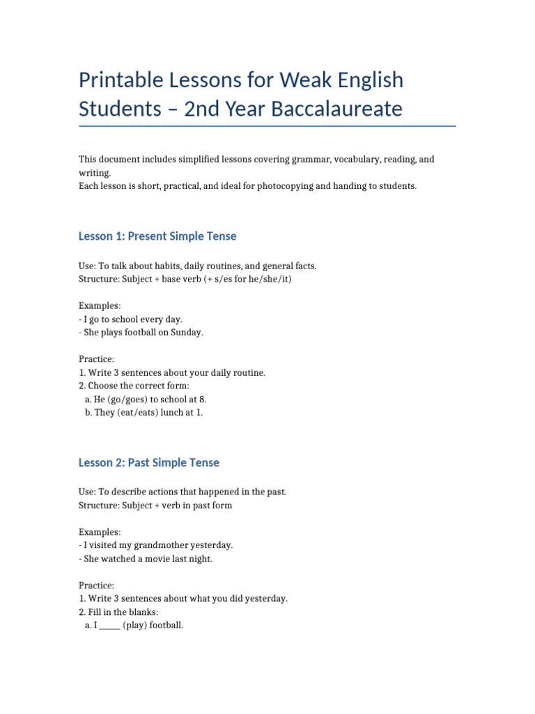Printable English Lessons for Beginners | PDF