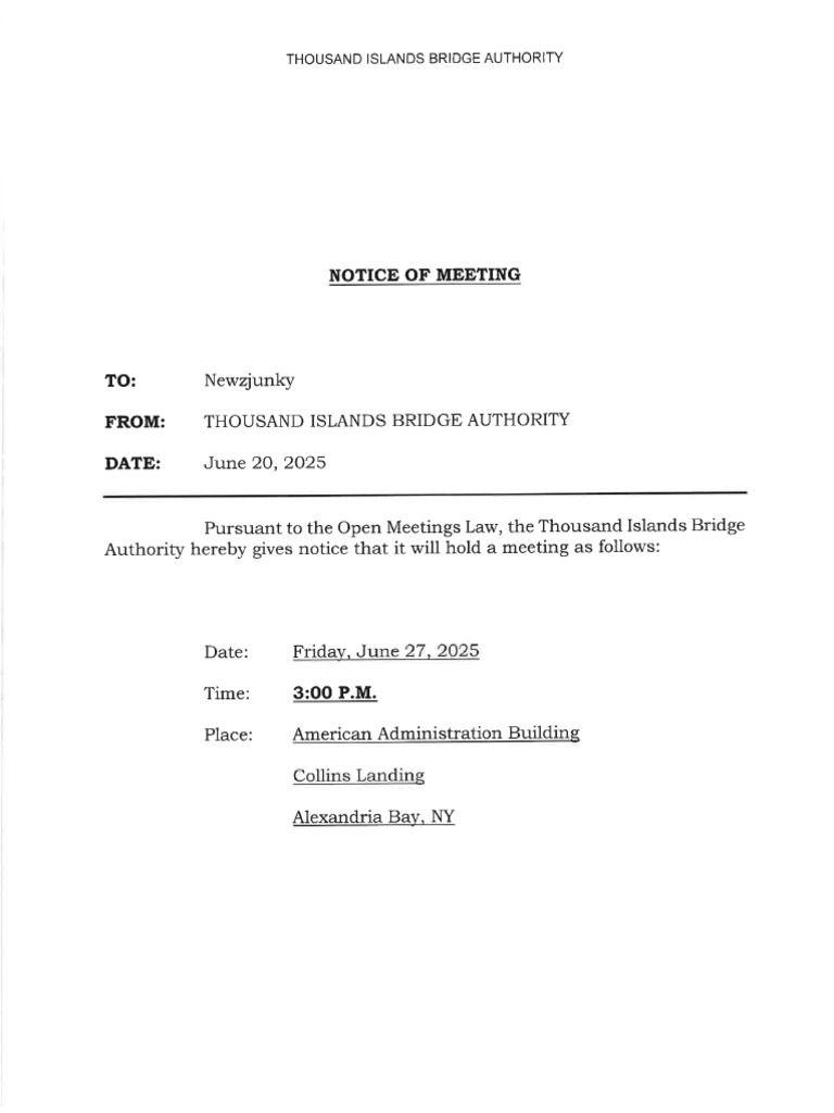 Thousand Islands Bridge Authority June 27, 2025 | PDF