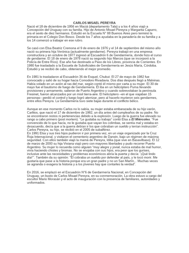 Biografía Carlos Misael Pereyra | PDF