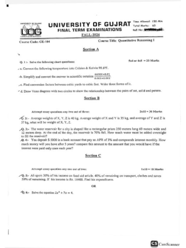 GE-104 Fall 2024, Past Paper Solution | PDF