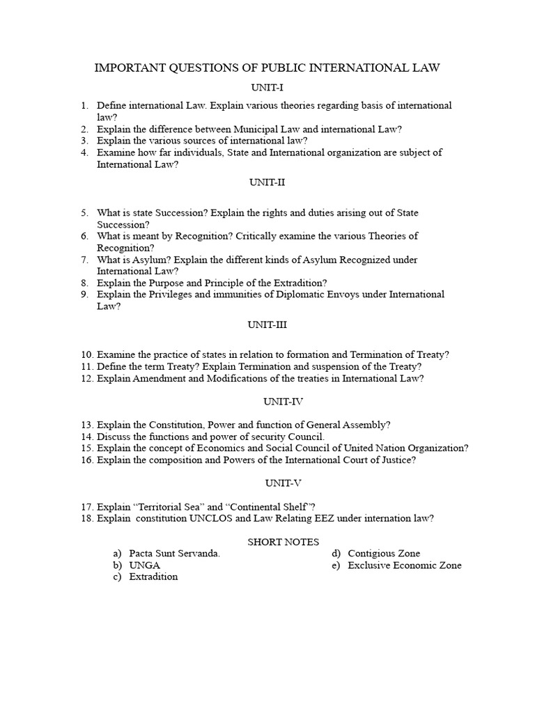 Key Questions in Public International Law | PDF