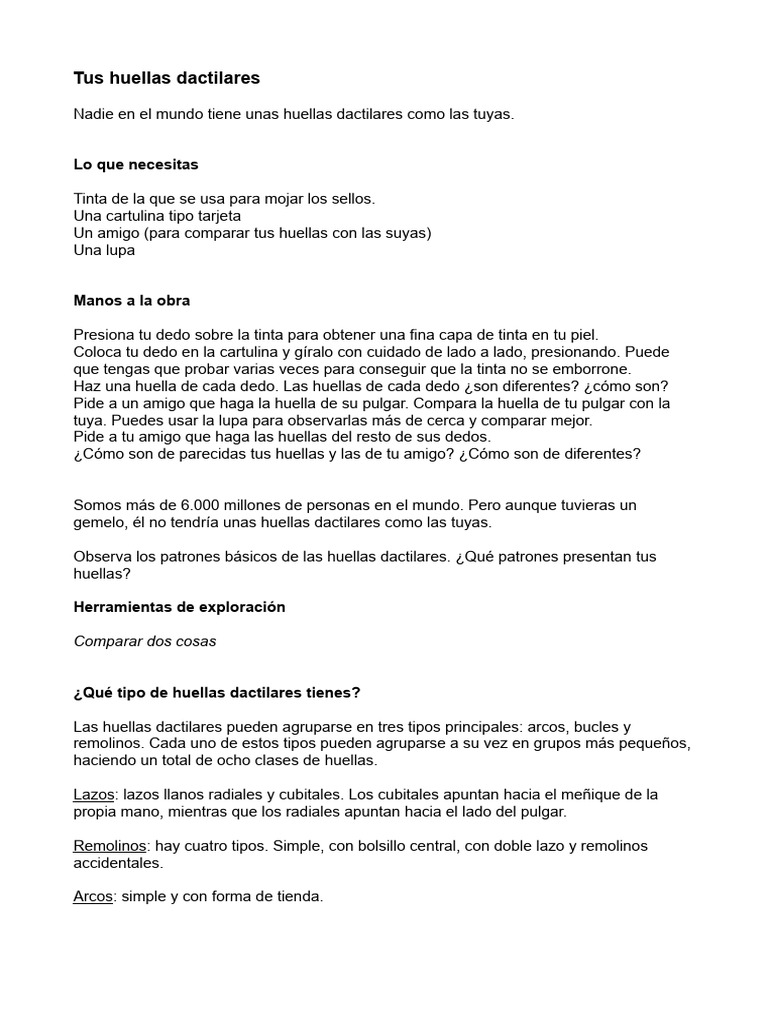 Tipos de huellas dactilares explicados | PDF | Huella dactilar