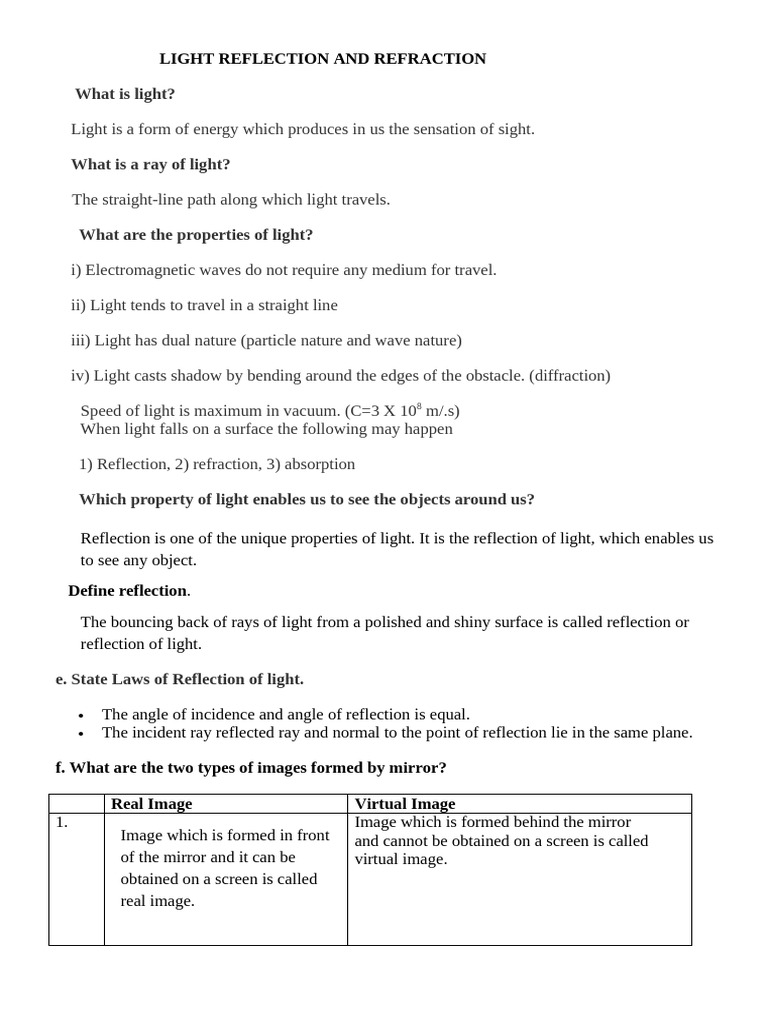 Reflection and Image Formation in Mirrors | PDF | Mirror ...